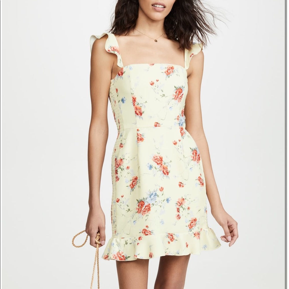 Wayf Yellow Floral Ruffle Smocked Mini Dress - Gem